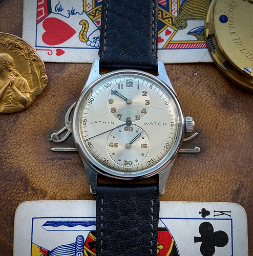 1940s Lathin Watch Co Regulator dial watch, luminous syringe hands, FHF ...