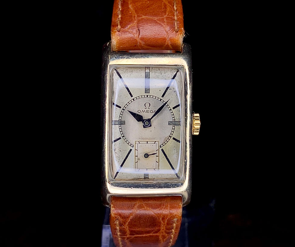 1936 Art Deco Omega T17 9ct gold Rectangular Tank watch, Dennison case ...
