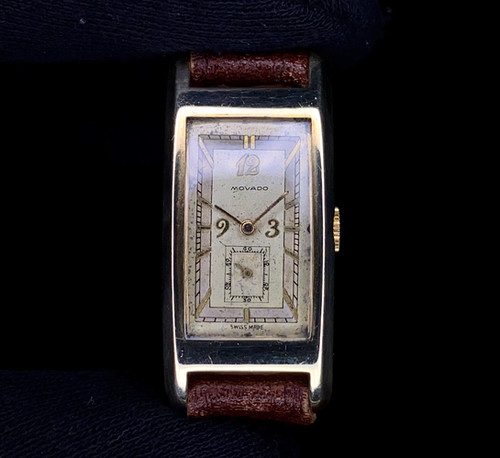 1920s/1930s Art Deco 9ct Gold Movado Curved Rectangular watch, cal 440 ...