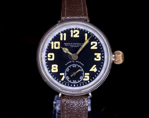 WW1 1918 Birch & Gaydon Black dial Land & Water Zenith silver cased ...