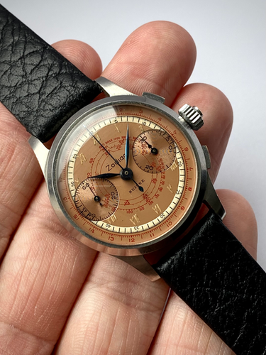 1930s Zodiac Salmon dial 34mm Steel case Chronograph watch Landeron 47 ...