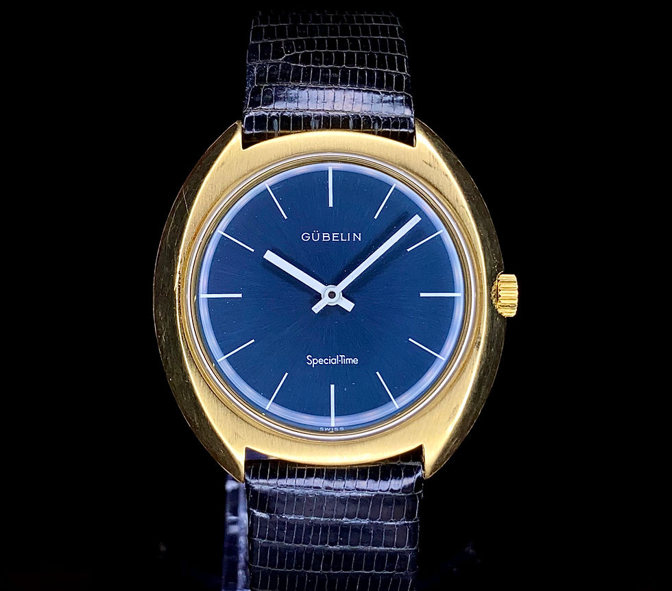1976 Gubelin 18ct gold dress watch blue sunburst dial Ref 18-120 Pesuex ...