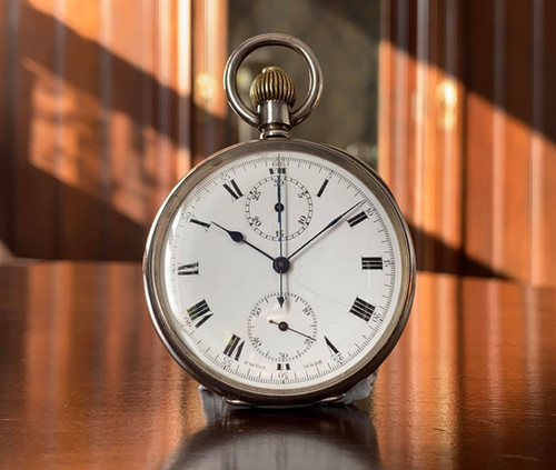 WW1 1918 Silver Swiss Column Wheel Chronograph pocket watch, George ...