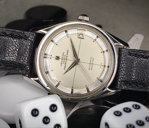 Late 1950s Stainless Universal Geneve Polerouter Date, Silver dial, cal ...
