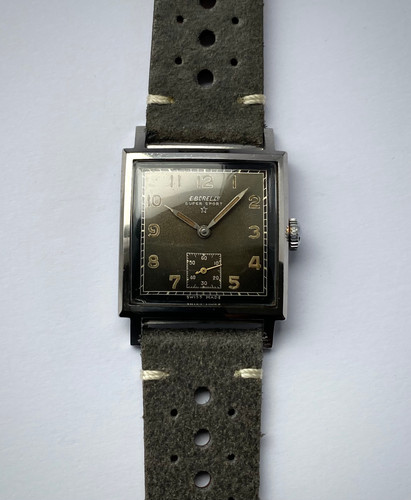 1950s E Borel Super Sport Clamshell Square Steel watch ref 32-7019 FHF ...