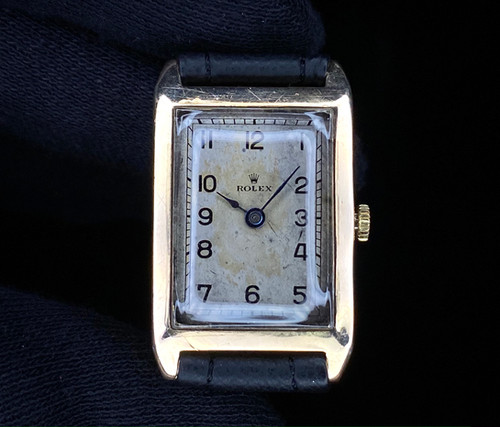 1924 Art Deco Rolex tank watch, 9ct gold case, manual wind serviced ...