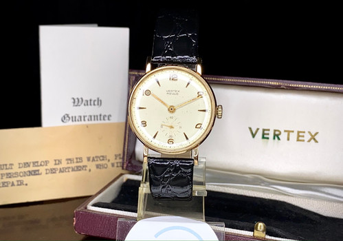 1964 Vertex Revue 9ct gold case presentation dress watch, with box and ...