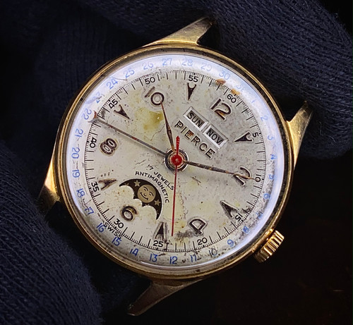 1950s Pierce triple date pointing moonphase watch, cal 103 serviced ...