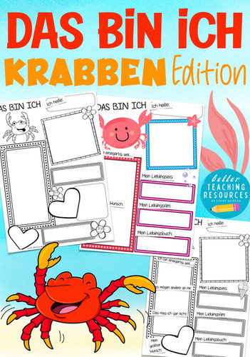 Das bin ich - sich vorstellen Arbeitsblätter Klassentier Krabbe ...