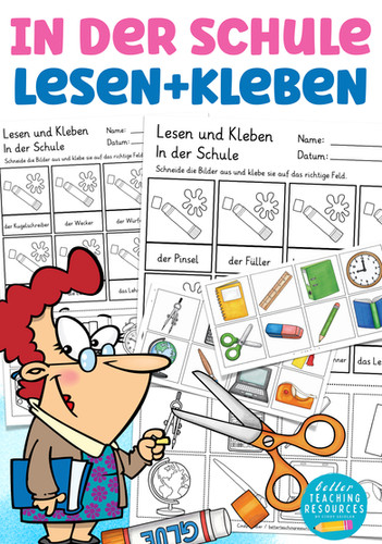 In der Schule Lesen und Kleben Spiel Deutsch als Zweitsprache ...