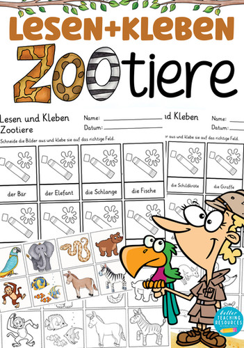 Zootiere Lesen und Kleben Wortschatz Spiel Deutsch und DAZ ...