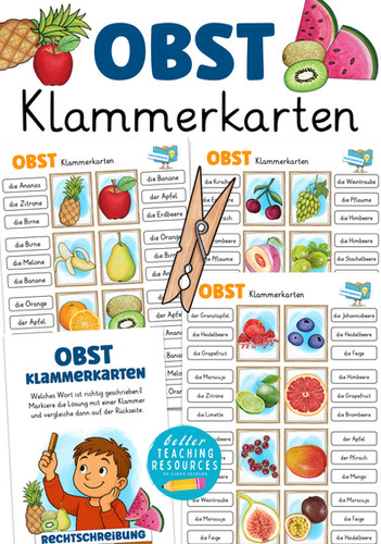 Obst I Früchte Wortschatz Klammerkarten Deutsch als Zweitsprache ...