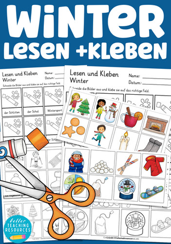 Winter Lesen und Kleben Wortschatz Spiel Deutsch und DAZ ...