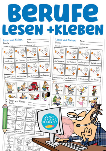 Berufe Lesen und Kleben Wortschatz Spiel Deutsch und DAZ ...