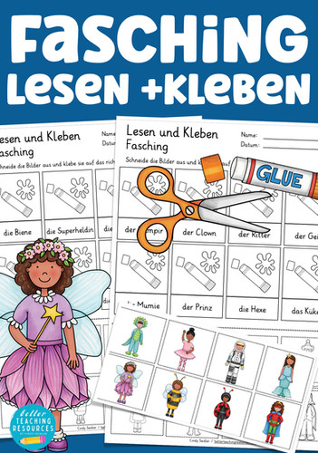 Fasching Karneval Lesen und Kleben Wortschatz Spiel Deutsch und DAZ ...