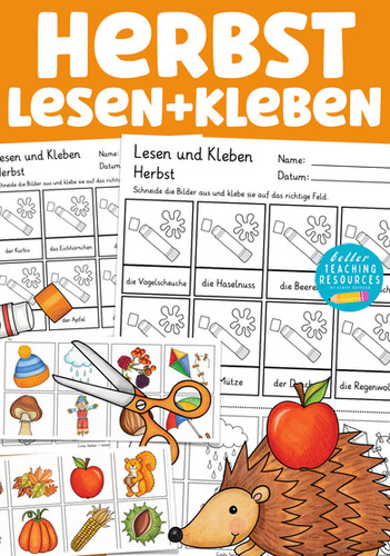 Herbst Lesen und Kleben Wortschatz Spiel Deutsch und DAZ ...