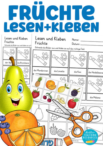 Früchte Lesen und Kleben Wortschatz Spiel Deutsch und DAZ | Obst ...