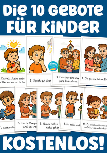 Die 10 Gebote für Kinder - kostenlose Bildkarten für Religion in der ...