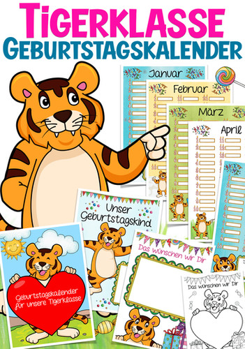 Tigerklasse Geburtstagskalender Klassentier Tiger | Klassenmaskottchen ...