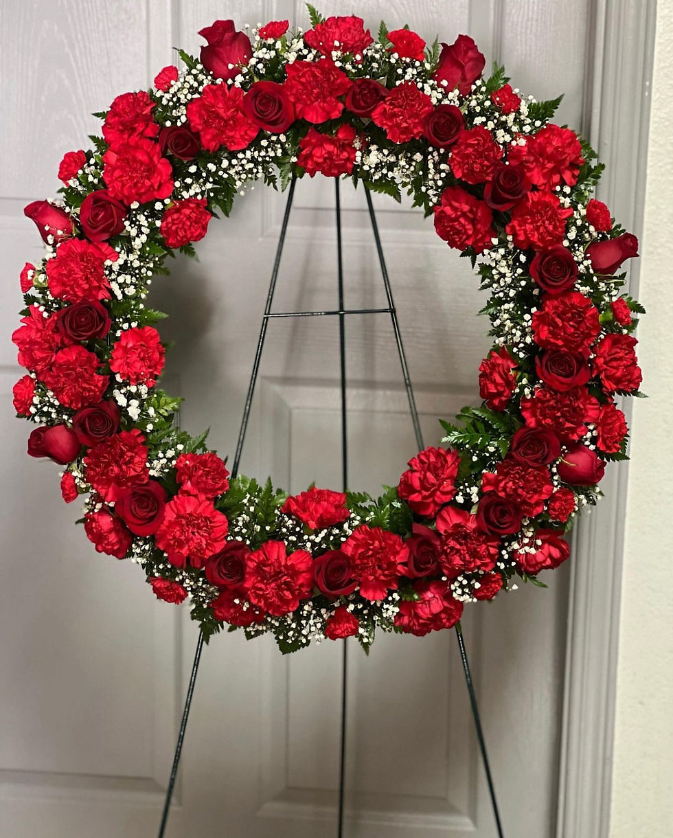 ALL RED ROSE & CARNATION WREATH (22IN) | Sophia's Flowers