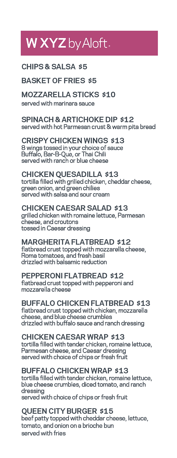 Aloft Uptown W XYZ Menu | Sreehotels