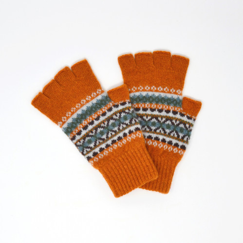 Rust Fair Isle style half finger gloves | Scarlet Knitwear