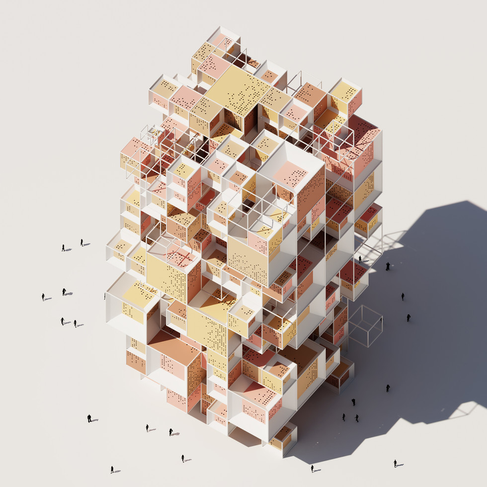 Random Cubes Tower with Gradient Pattern | JuneLee Architecture