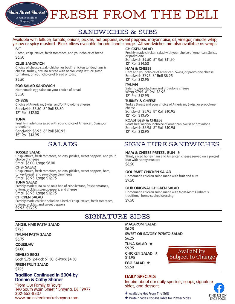 Menu | Main Street Market