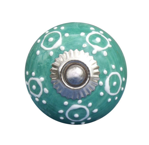 Ceramic Knob - Teal Green / White Abstract Design | Ceramic Knobs NZ