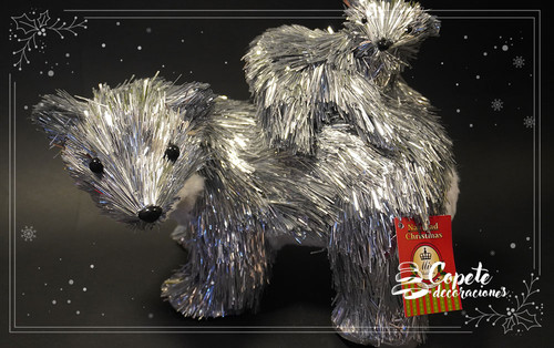 Oso polar con hijo plateado con peluche blanco | copetedecoraciones