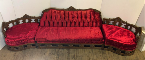 Large Red Velvet Victorian Couch | zapprops