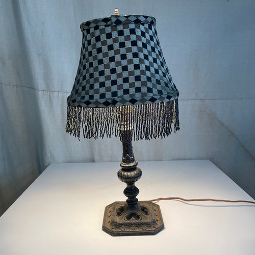 Cast Iron Lamp w/ Checkered Shade | zapprops