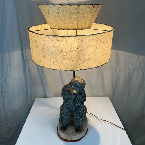 Grey Poodle Lamp with 2 Tier Fiberglass Shade | zapprops
