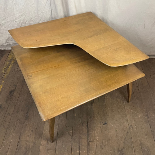 Large Square Two Tier Light Wood Table | zapprops