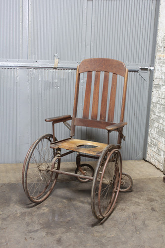 Open Back Antique Wooden Wheelchair Wheel Chair | zapprops