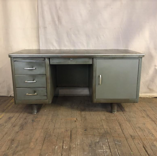 Grey 3 Drawer Steel Tanker Desk | zapprops