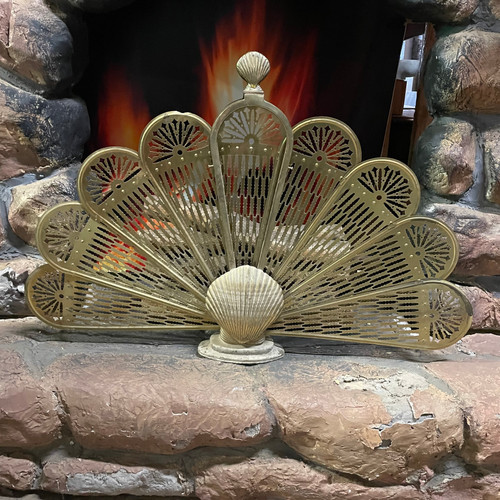 Gold Seashell Peacock Fan Fireplace Screen | zapprops