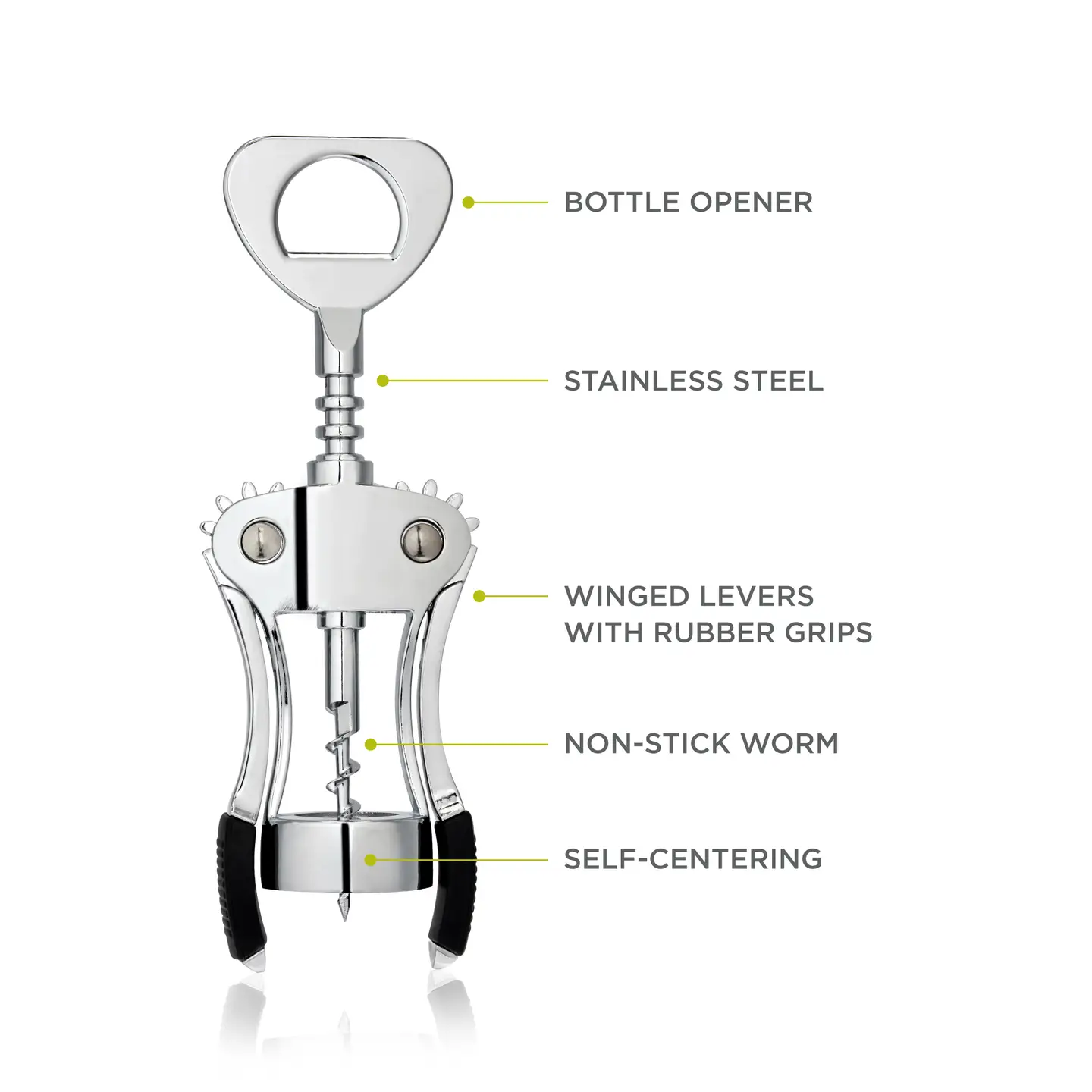 True Brands Spiral Stainless Steel Winged Corkscrew with Rubber Grips ...