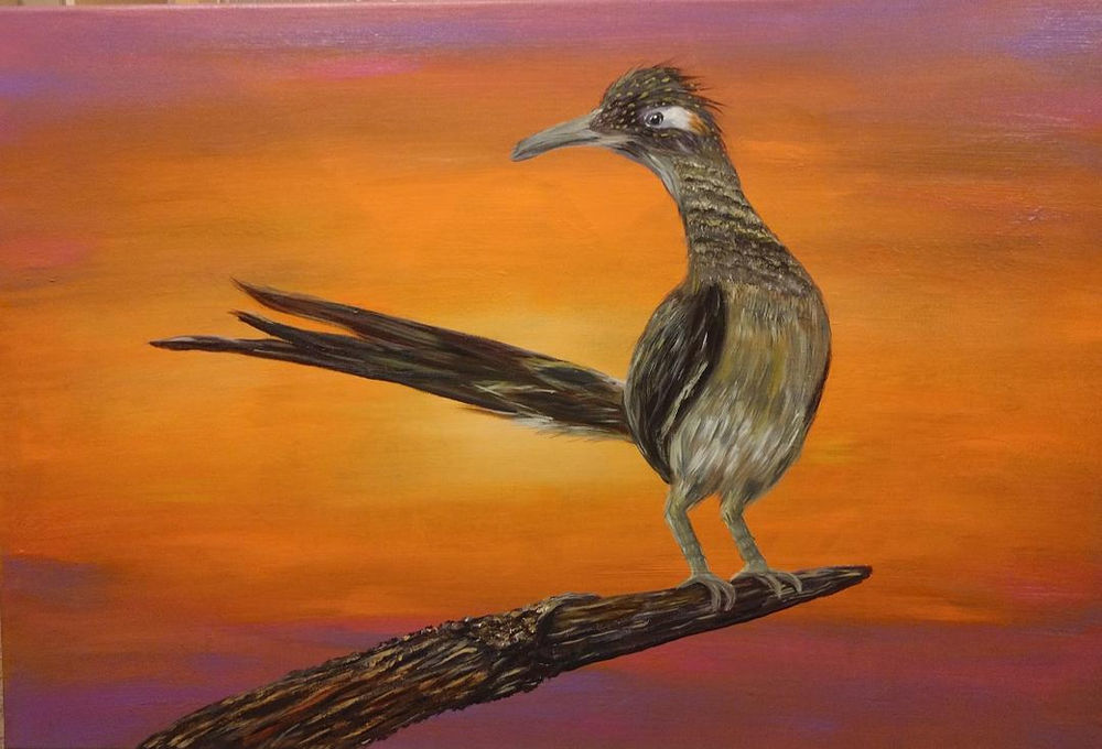 Acrylic Painting a Roadrunner During a Beautiful New Mexico Sunset