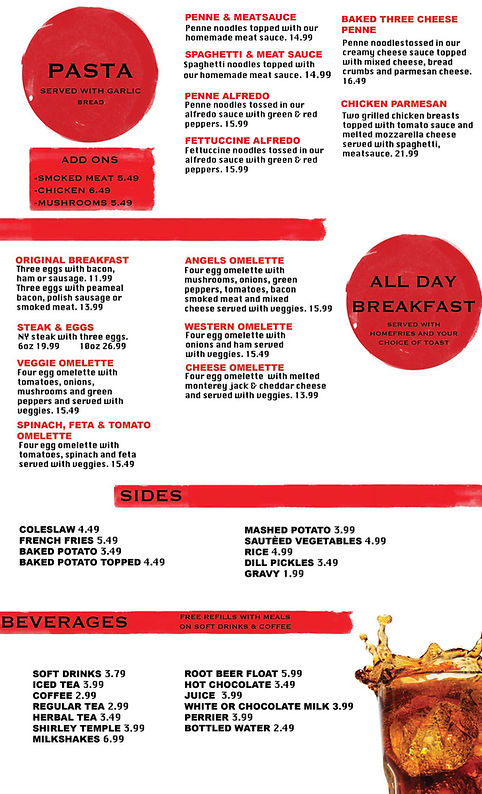 Lunch/dinner Menu | Angels Diner Orangeville | Orangeville