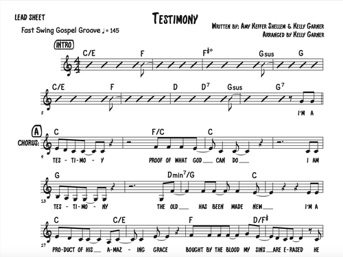 Lead Sheet "Testimony" | Kelly Garner