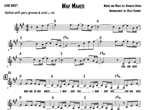 Lead Sheet "WayMaker" | Kelly Garner