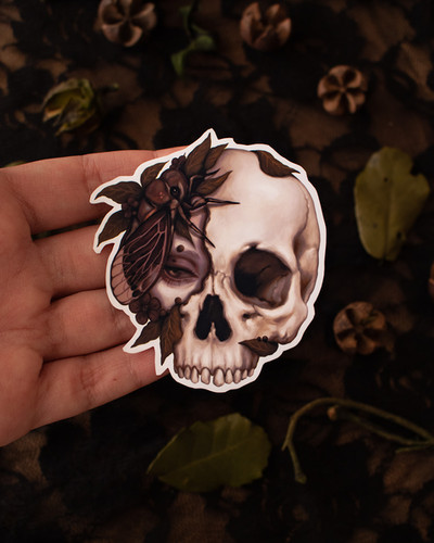 Skull and Cicada - matte vinyl sticker | Bea Bastet