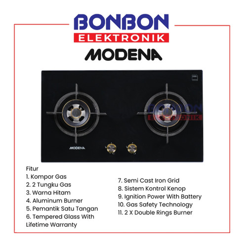 MODENA Kompor Tanam Gas 2 Tungku BH 2725 GABK - Built In Gas Hob ...