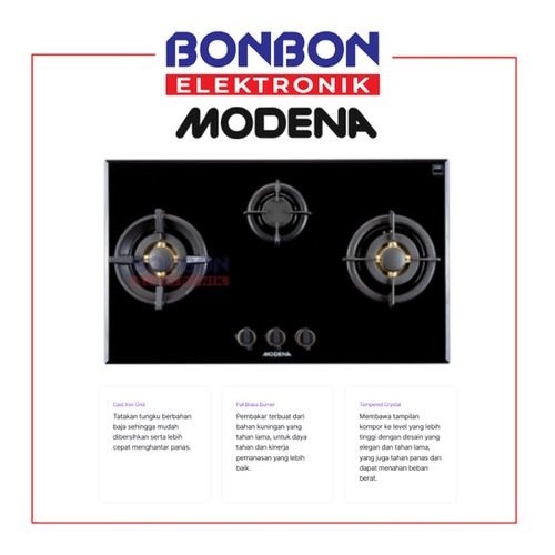 Modena Kompor Tanam Gas 3 Tungku BH 1935 LB / BH 1935LB / BH 1935 Gas Hob | Bonbon Elektronik
