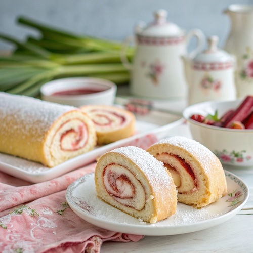 Rhubarb Custard Swiss Roll | Recipe | Great British Bake Off