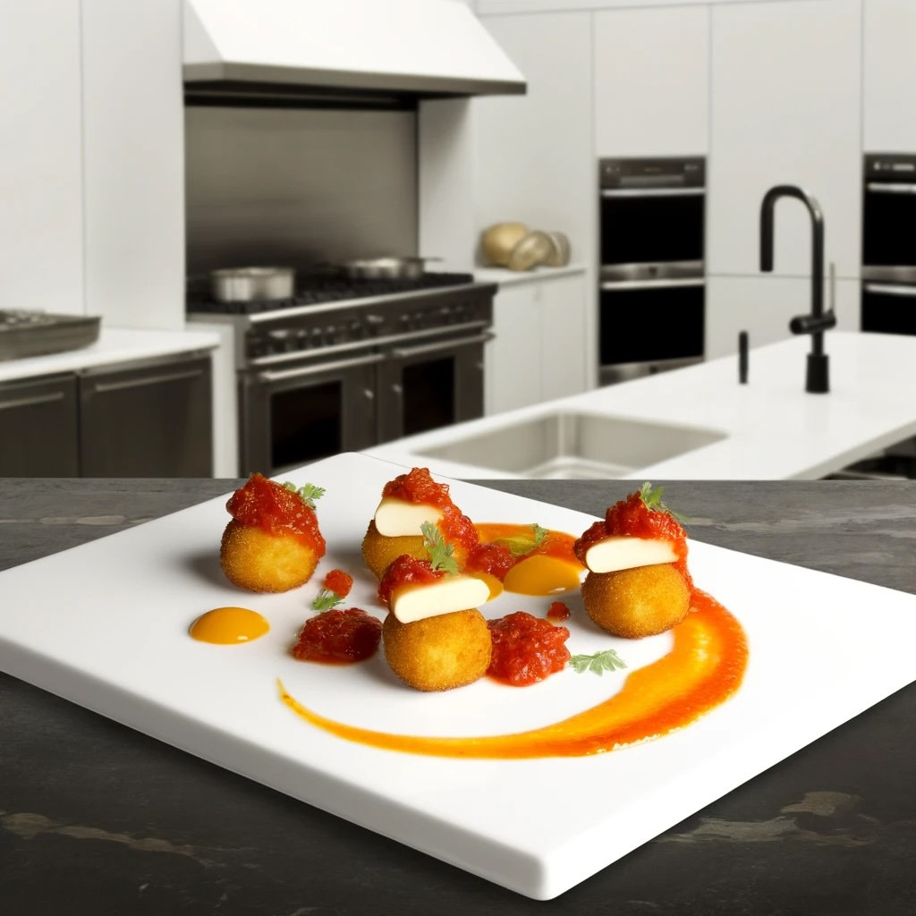 Yuca (Cassava) Canela-cheese Croquettes with spicy tomato mango sauce ...