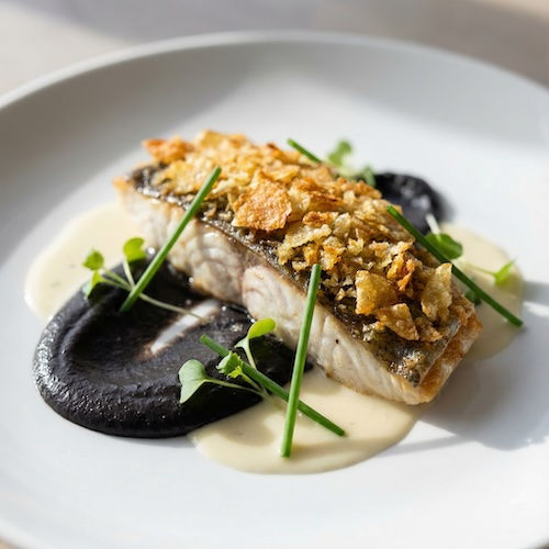 Potato Chip Crusted Mackerel with Black Bean Purée and Beurre Blanc ...
