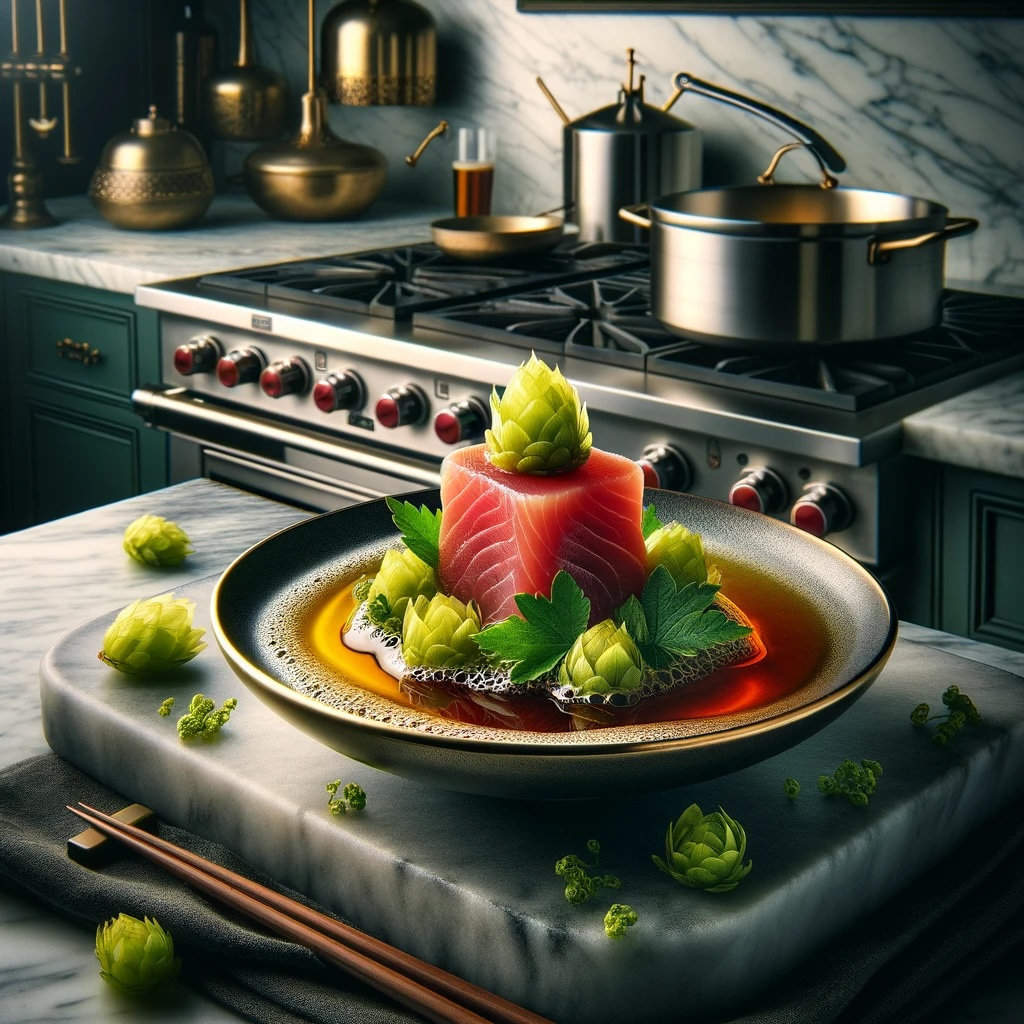 Hop-cured Tuna with hops-infused Dashi and Raw Hops| Contestant Dish