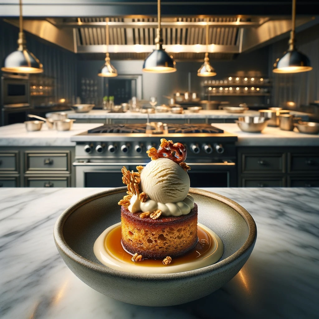 Barley Pretzel Cake with Pretzel Granita and Honey Mustard Sauce ...